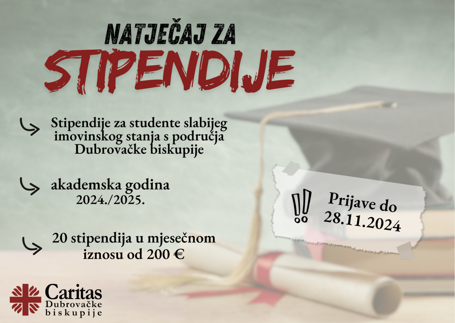 Caritas Dubrovačke biskupije raspisao Natječaj za dodjelu stipendija studentima slabijeg imovnog ...
